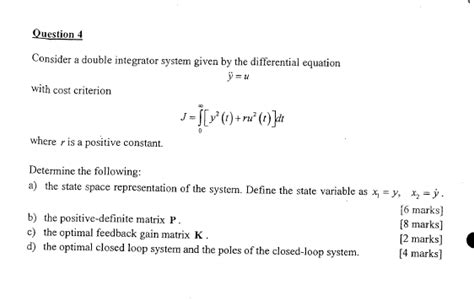 Question 4 Consider A Double Integrator System Given