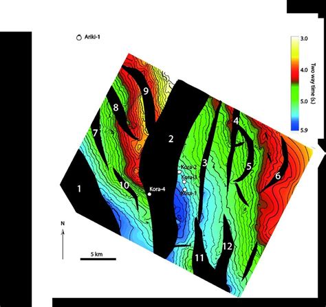 Time Structure Map Of The Base Cretaceous Syn Rift Section Kora Area Download Scientific
