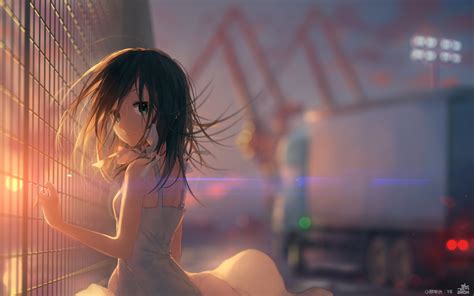 배경 화면 애니메이션 소녀들 녹색 눈 드레스 흑발 원작자 빛 색깔 단계 스크린 샷 2560x1600 픽셀 2560x1600 618681 배경