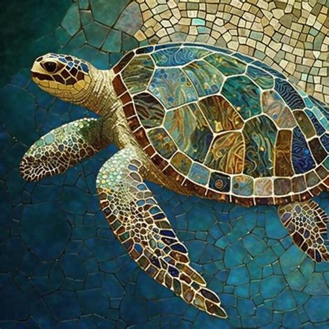 Premium Ai Image A Close Up Of A Turtle On A Mosaic Tile Floor Generative Ai