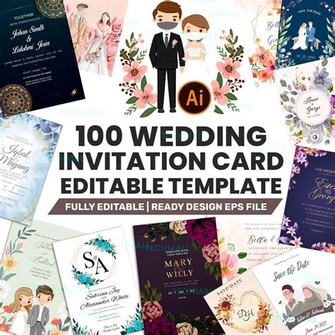 100 Wedding Invitation Card Templates Editable Eps Designs Etsy