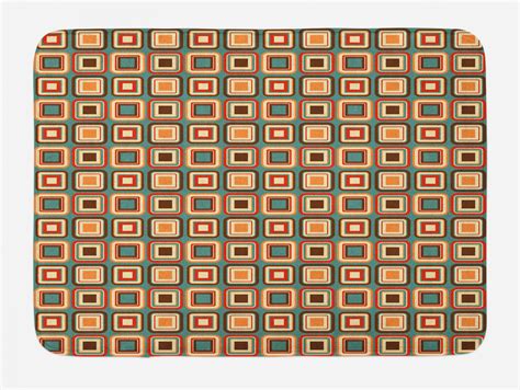 Modern Bath Mat Geometrical Pattern With Rounded Nested Squares Nostalgic Colorful Tiling Print