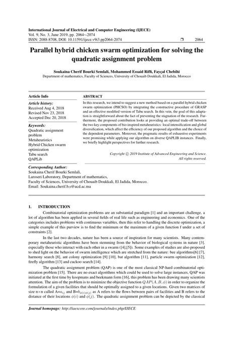 Pdf Parallel Hybrid Chicken Swarm Optimization For Solving The