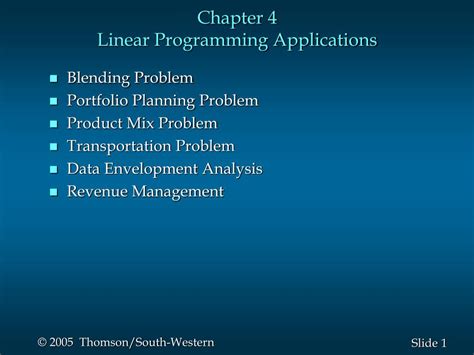 Ppt Chapter 4 Linear Programming Applications Powerpoint Presentation