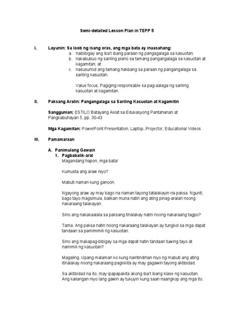 Semi Detailed Lesson Plan In Tepp 5 10 27 Pdf