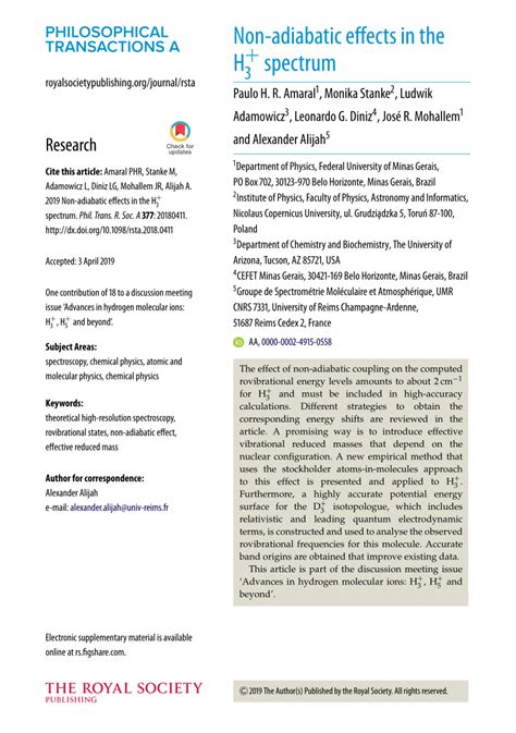 Pdf Non Adiabatic Effects In The H 3 Spectrum