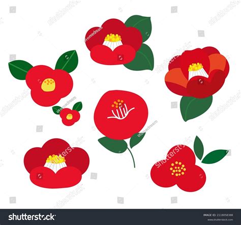 일본파 패턴 벡터가 있는 빨간색 동백꽃 스톡 벡터로열티 프리 2118058388 Shutterstock