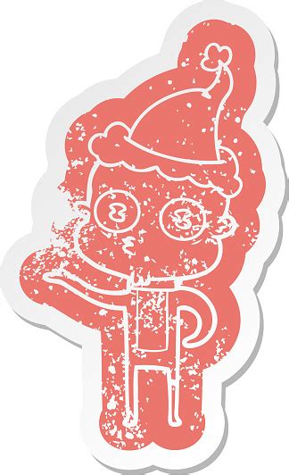 산타 모자를 쓴 이상한 대머리 우주인의 기발한 만화 고민 스티커 귀여운에 대한 스톡 벡터 아트 및 기타 이미지 귀여운 기이함 낙서 드로잉 Istock