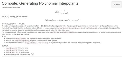 Solved Compute Generating Polynomial Interpolants 10 Points Chegg
