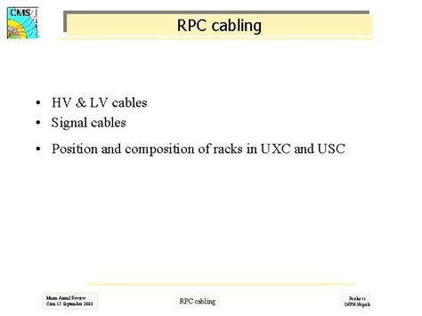 RPC Cabling HV LV Cables Signal Cables Position