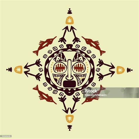 핸드 부족 마스크 민족 벡터 패턴을 그려 디자인 Wallaper 섬유 인쇄에 대 한 스케치 아프리카 문화입니다 패브릭 아프리카 장식입니다 Coloful 바 틱 예술입니다