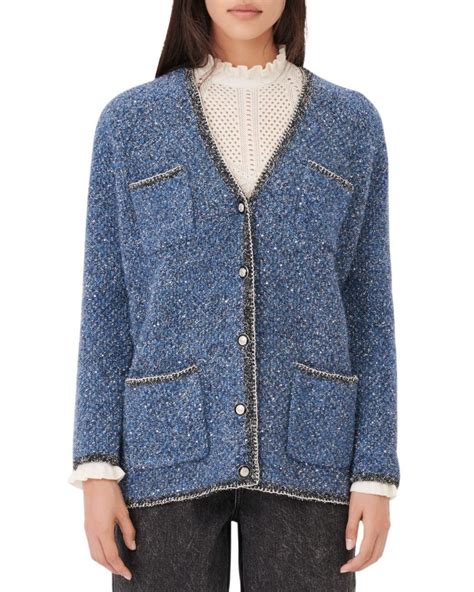 Maje Miso Lurex Cardigan With Chain Details In Blue Lyst