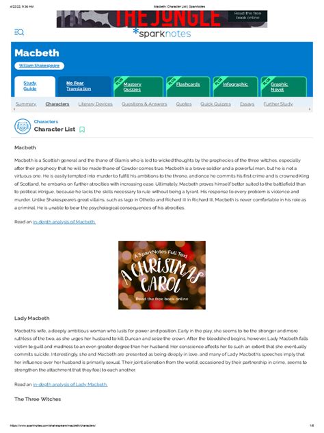 Macbeth Character List Sparknotes Pdf Macbeth