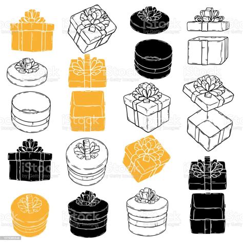 손으로 그린 선물 실루엣 컬렉션입니다 낙서 삽화는 리본이 달린 상자를 선물합니다 흰색으로 분리된 크리스마스 선물 기호 그리기에 대한 스톡 벡터 아트 및 기타 이미지 Istock