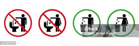 청결 한 화장실 실루엣 아이콘 세트를 유지 합니다 쓰레기통 쓰레기 쓰레기는 쓰레기통에만 버릴 수 있습니다 흰색 배경에 있는 화장실 단색 기호 컬렉션에 쓰레기를 버리지