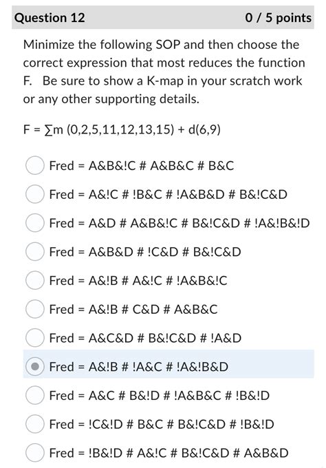 Solved Minimize The Following Sop And Then Choose The