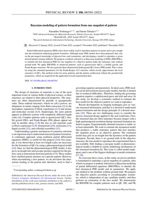 Pdf Bayesian Modeling Of Pattern Formation From One Snapshot Of Pattern