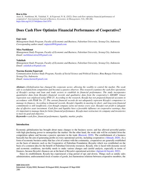 Pdf Does Cash Flow Optimize Financial Performance Of Cooperative