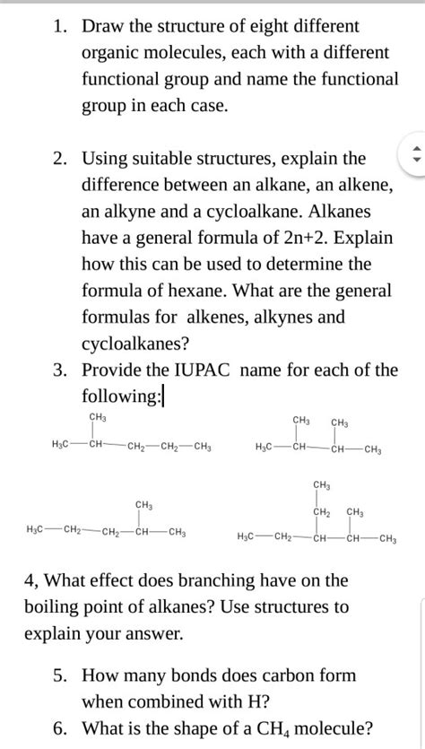 Solved Draw The Structure Of Eight Different Organic Molecules Each