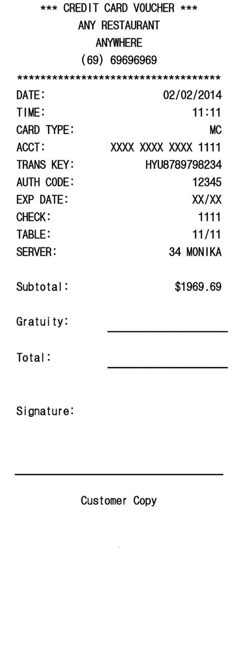 Restaurant Credit Card Receipt