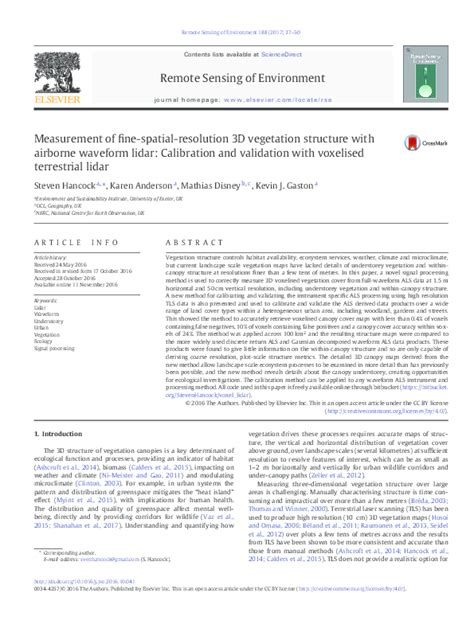 Pdf Measurement Of Fine Spatial Resolution 3d Vegetation Structure With Airborne Waveform