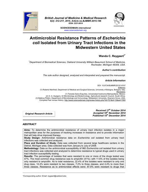 Pdf Antimicrobial Resistance Patterns Of Escherichia Coli Isolated