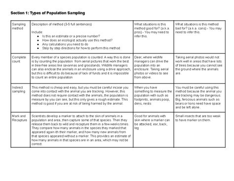 Biology Population Sampling Section 1 Types Of Population Sampling
