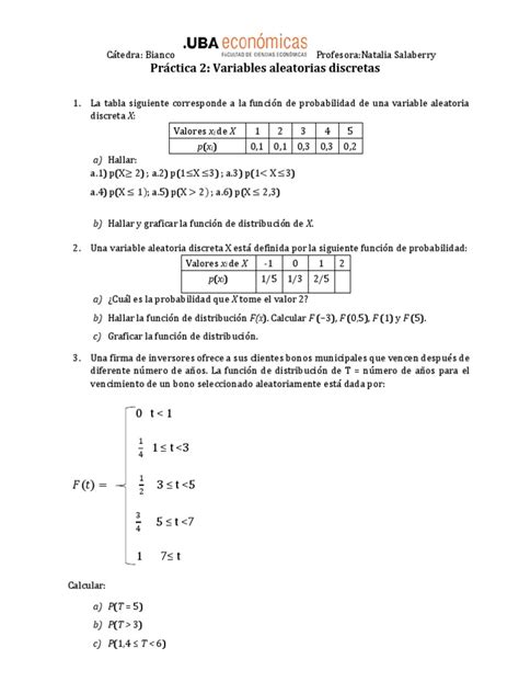 Práctica 2 Variables Aleatorias Discretas Pdf Variable Aleatoria