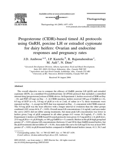 Progesterone Cidrbased Timed Ai Protocols Pdf Luteinizing Hormone Dairy Cattle