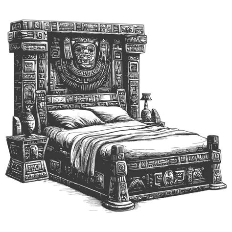 Intricate Mayan Style Carved Wooden Bed Frame Stock Vector