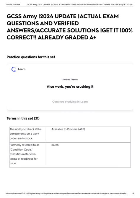 Gcss Army 2024 Update Actual Exam Questions And Verified Answers Accurate Solutions Get It