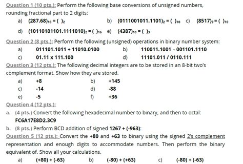 Solved Question 1 10 Pts Perform The Following Base