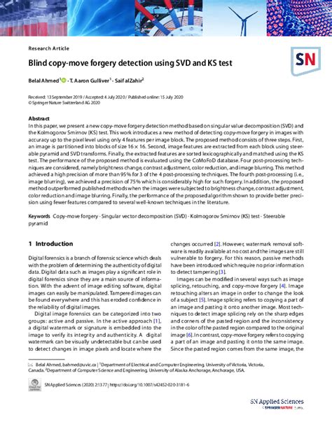 Pdf Blind Copy Move Forgery Detection Using Svd And Ks Test