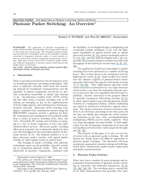 Pdf Photonic Packet Switching An Overview