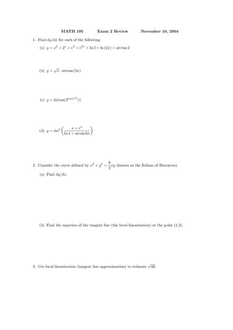 Local Linearization Calculus Exam Docsity