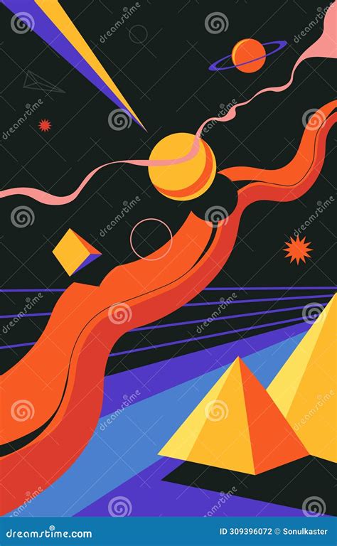 Surreal Space With Planets And Geometric Shapes Stock Illustration Illustration Of Psychedelic