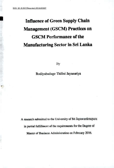 Pdf Influence Of Green Supply Chain Management Gscm Practices On