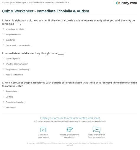 Quiz And Worksheet Immediate Echolalia And Autism