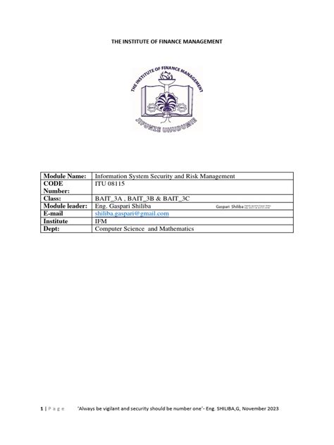 itu 08115 information system security and risk management lecture notes pdf