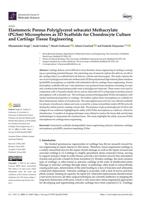 Pdf Elastomeric Porous Poly Glycerol Sebacate Methacrylate Pgsm Microspheres As 3d