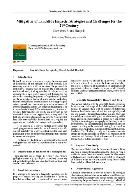 Pdf Mitigation Of Landslide Impacts Strategies And Challenges For The 21st Century