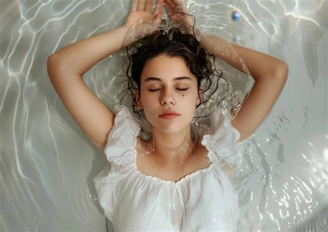 Premium Ai Image Woman Floating In Pool Of Water