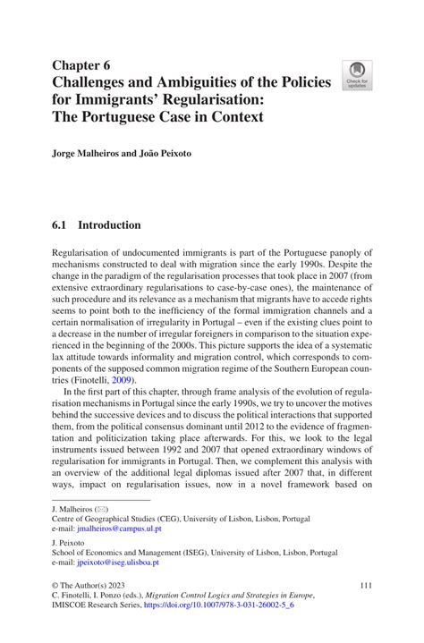 Pdf Challenges And Ambiguities Of The Policies For Immigrants Regularisation The Portuguese