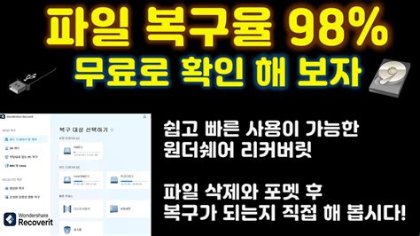 사진 복구 동영상 복구 문서 복구율 98를 자랑하는 원더쉐어 리커버릿 사용방법 복구 가능 여부를 무료로 확인 해 보세요 Youtube