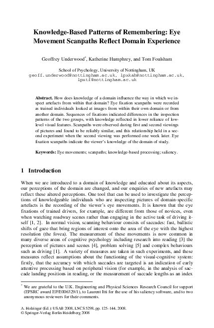 Pdf Knowledge Based Patterns Of Remembering Eye Movement Scanpaths