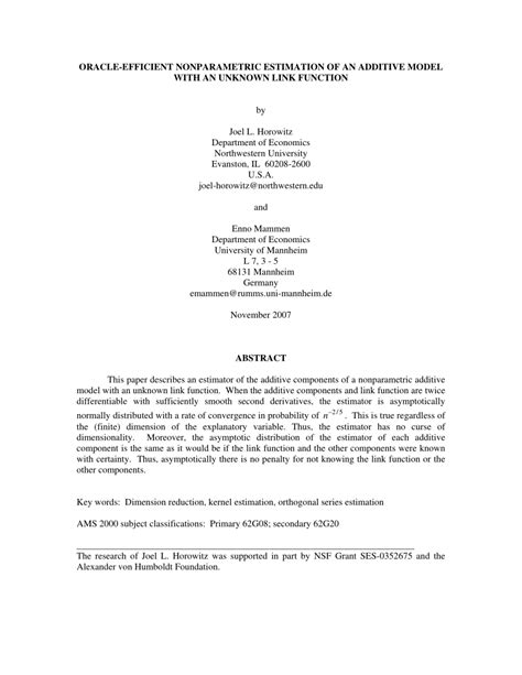 Pdf Oracle Efficient Nonparametric Estimation Of An Additive Model