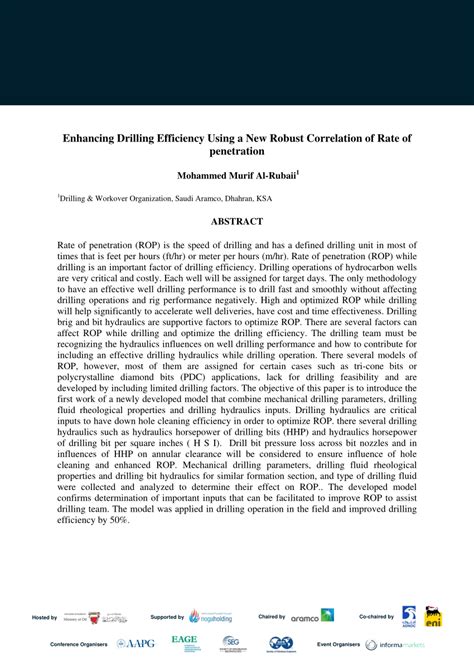 Pdf Enhancing Drilling Efficiency Using A New Robust Correlation Of Rate Of Penetration
