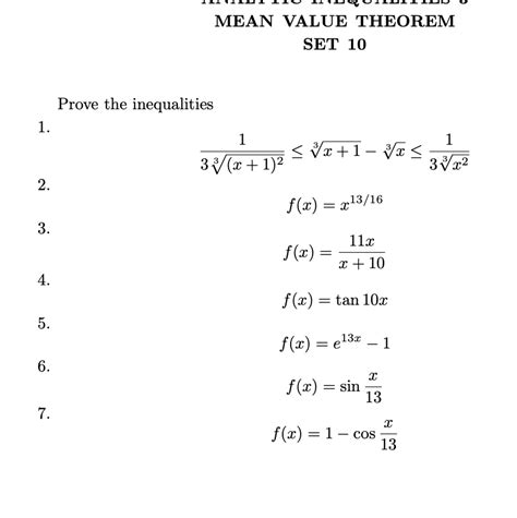 Solved MEAN VALUE THEOREM SET Prove The Inequalities Chegg