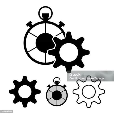 스톱워치 톱니바퀴 아이콘 시간 관리 기호 검은색 벡터 모양입니다 기계적 공정 요소 검은색에 대한 스톡 벡터 아트 및 기타 이미지 검은색 경영자 기계 부분 Istock