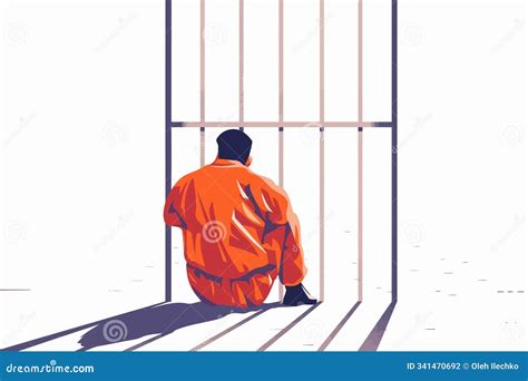 Inmate Behind Bars Stock Image Isolated Vector Style 341470689